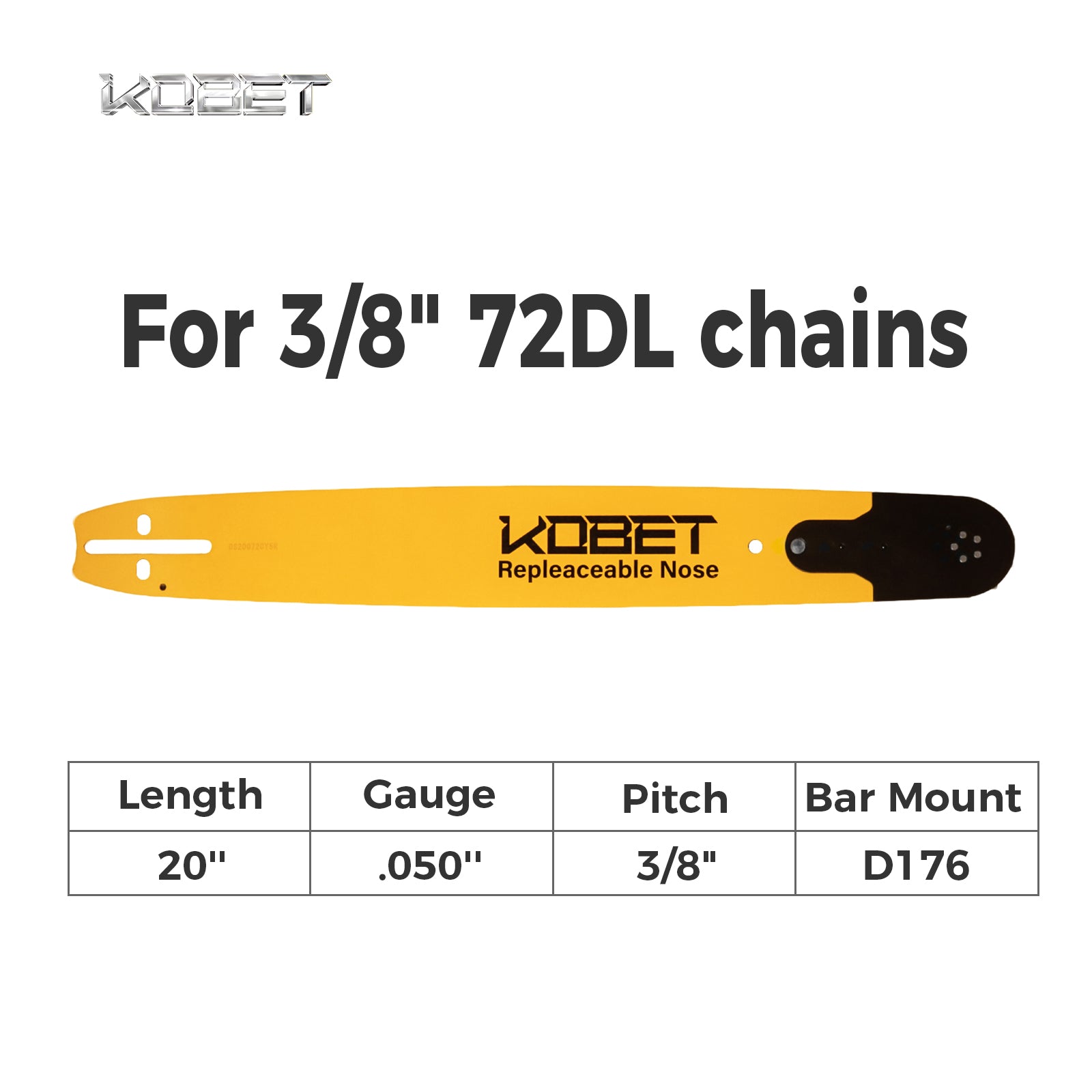 RSN GUIDE BAR | DS20072CY5R | Bar Mount D176 | Pitch 3/8" | Gauge .050 ...